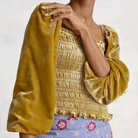 Anthropologie | Tops | Anthro L Velvet Smock Top | Poshmark